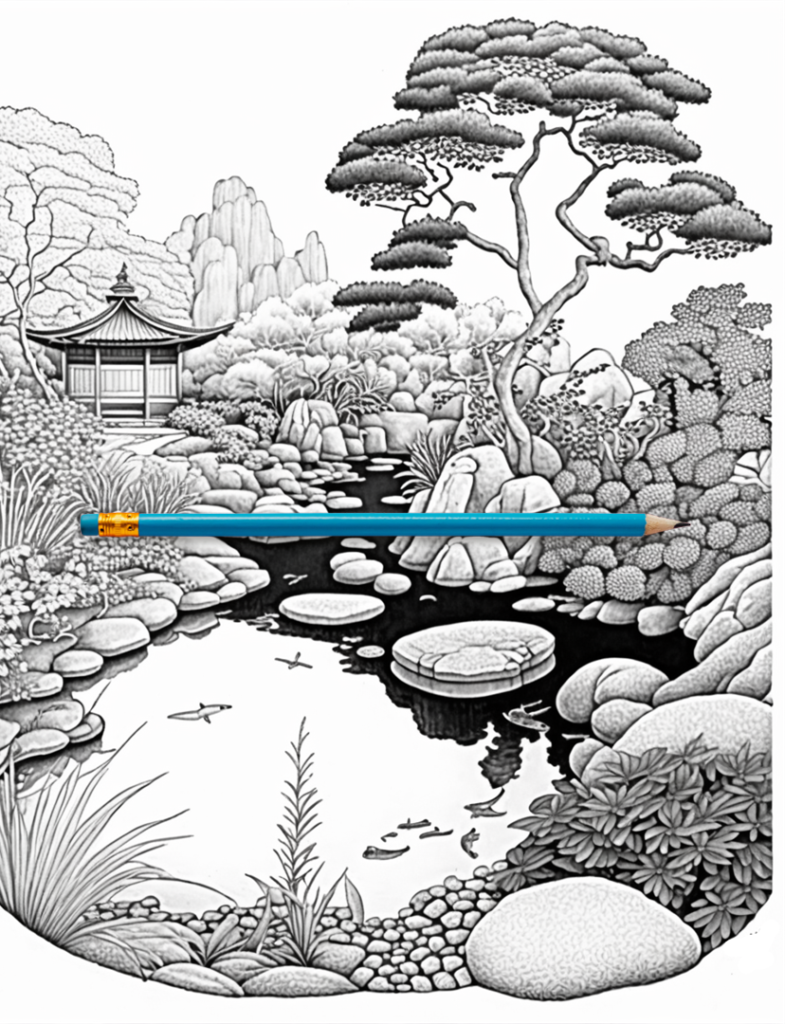 Japanese Zen Gardens Coloring Book For Adults - Paget Blue