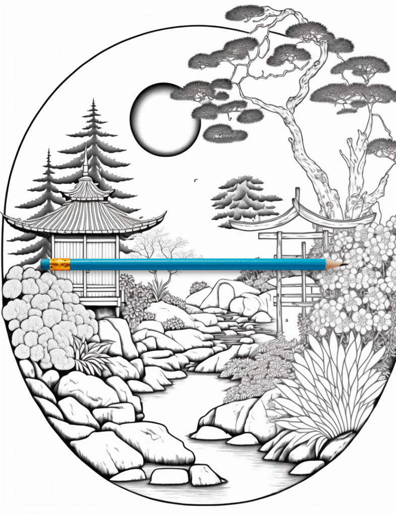 Japanese Zen Gardens Coloring Book For Adults - Paget Blue