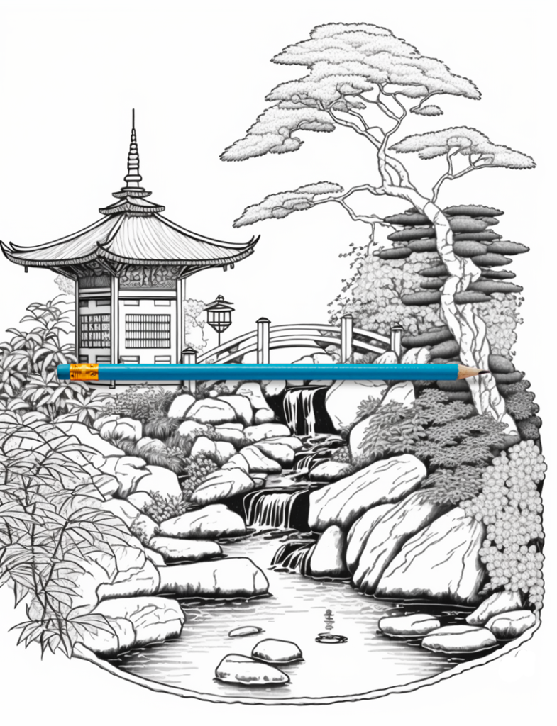 Japanese Zen Gardens Coloring Book For Adults - Paget Blue