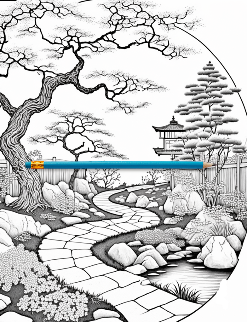 Japanese Zen Gardens Coloring Book For Adults - Paget Blue