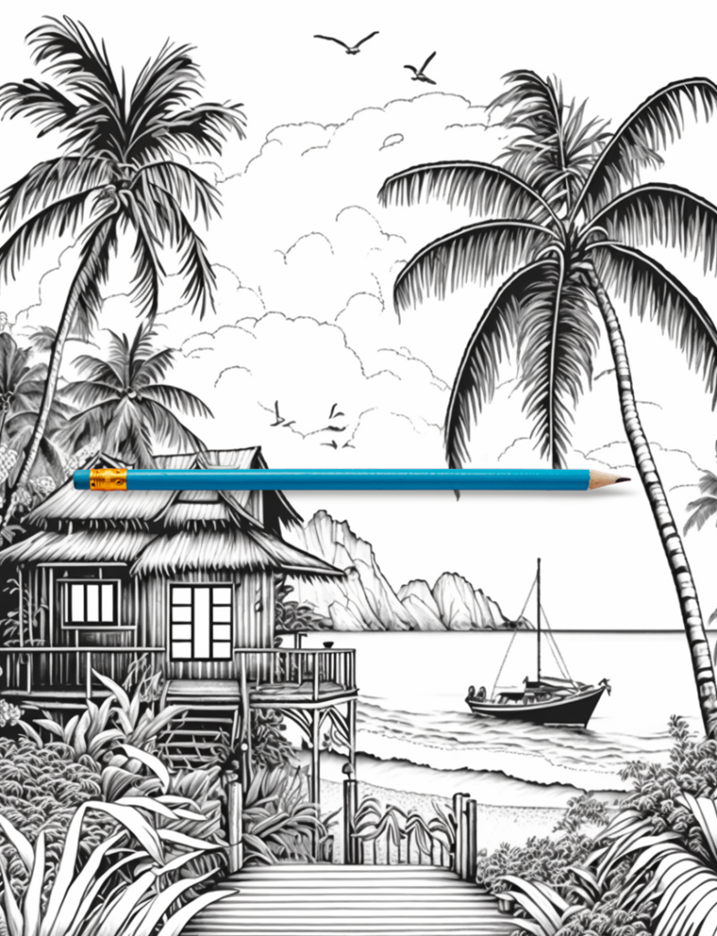Islands In The Sun – Tropical Islands Adult Coloring Book - Paget Blue