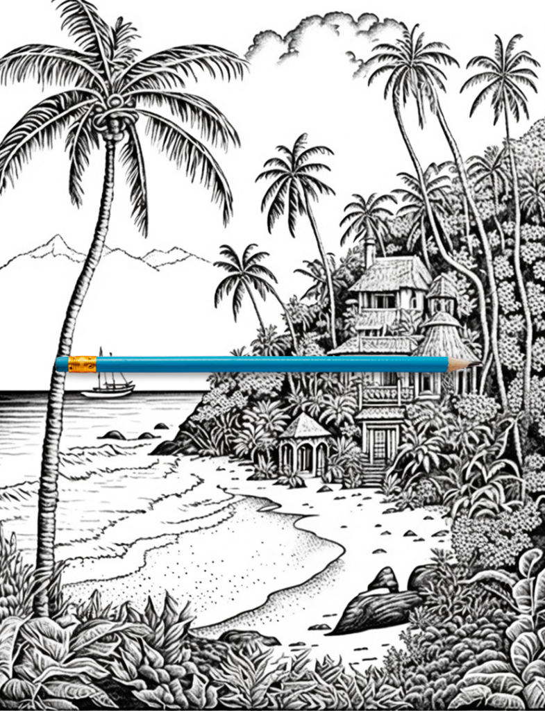 Islands In The Sun – Tropical Islands Adult Coloring Book - Paget Blue