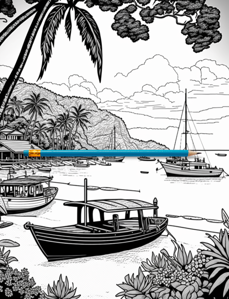 Islands In The Sun – Tropical Islands Adult Coloring Book - Paget Blue