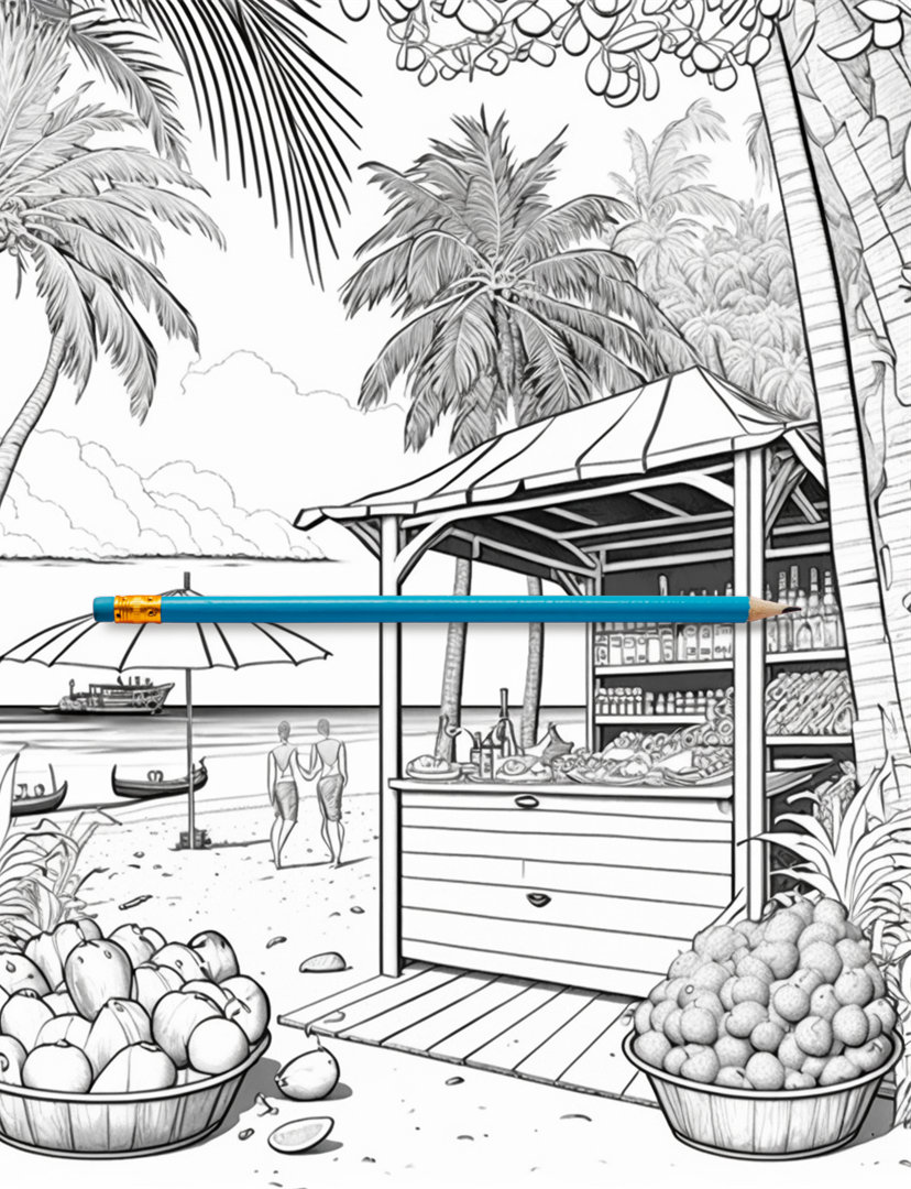 Islands In The Sun – Tropical Islands Adult Coloring Book - Paget Blue