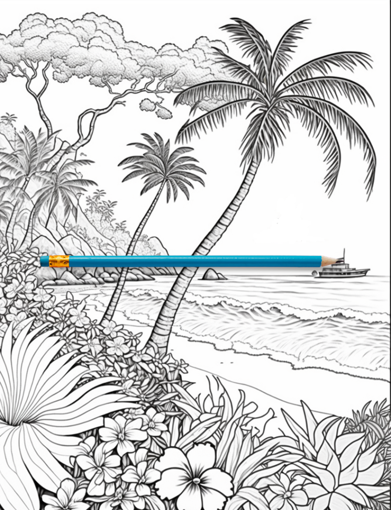 Islands In The Sun – Tropical Islands Adult Coloring Book - Paget Blue